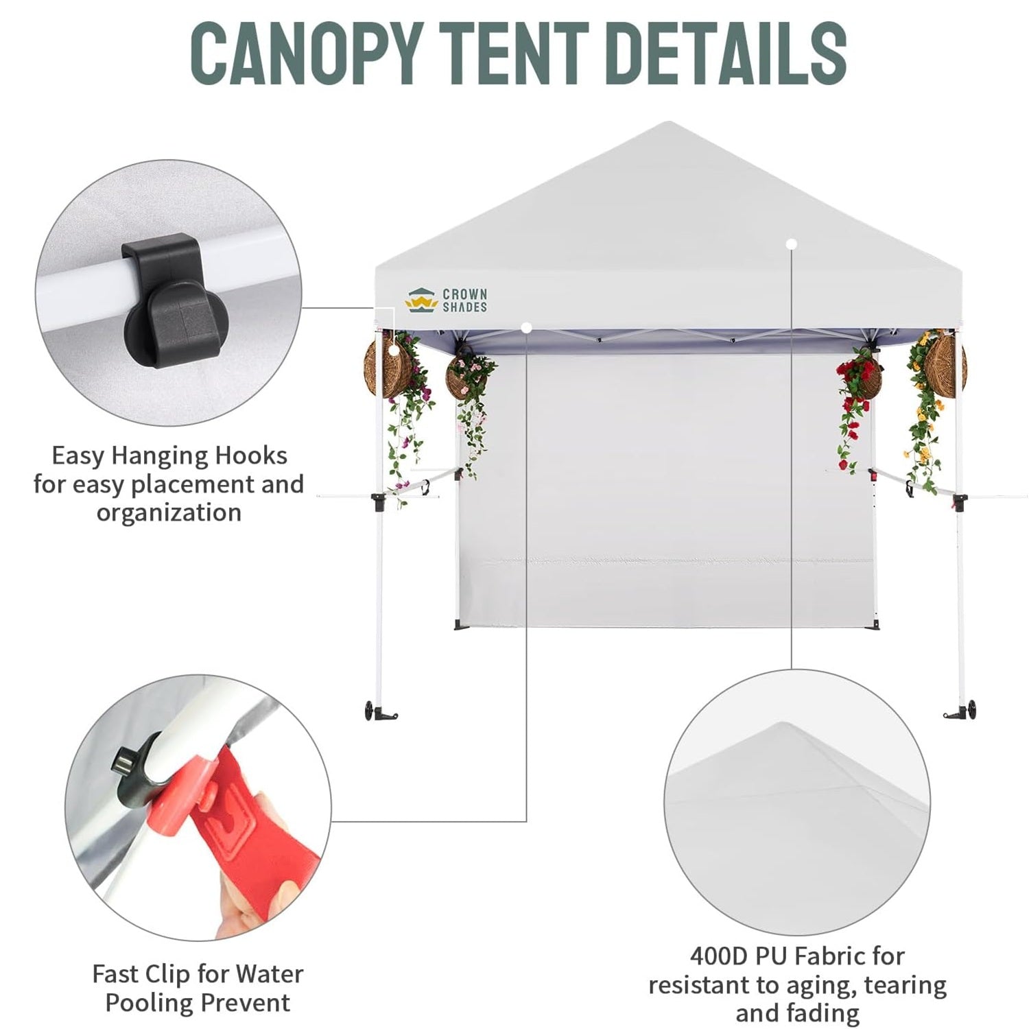 10x10 Commercial Pop Up Canopy with Sidewall – 1-Push Setup – Crown ...