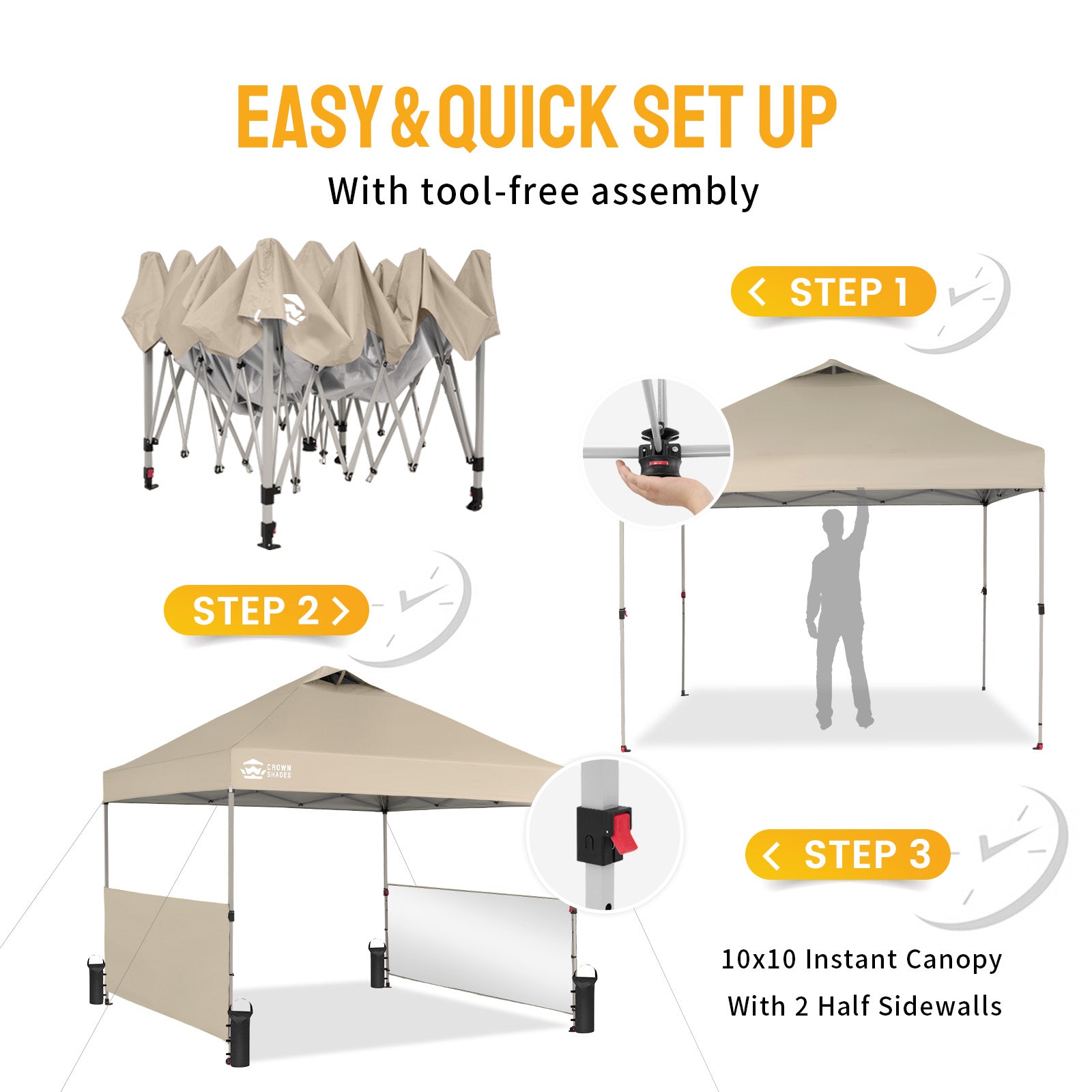 10x10 Pop Up Canopy Tent - UPF 50+ Sun Protection + FREE Sidewalls ...