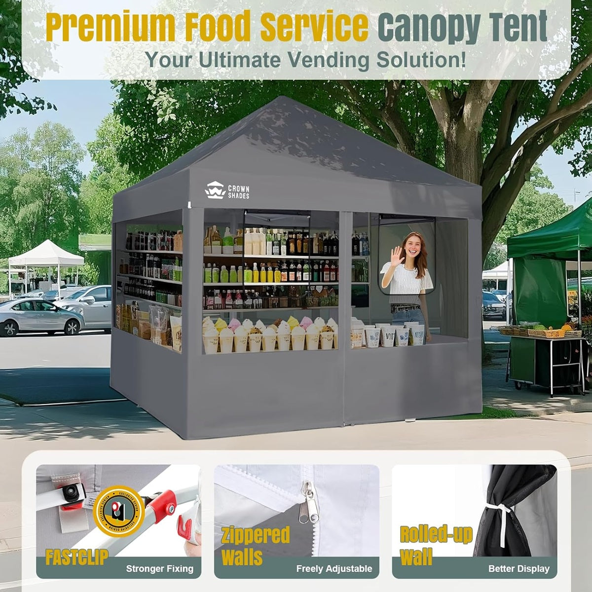 10x10 Pop Up Canopy with 4 Food Booth Sidewall Kit – Crown Shades ...