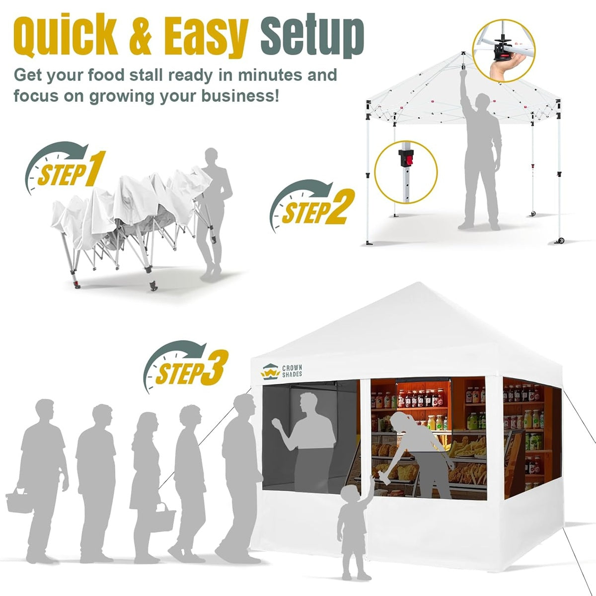 10×10 Pop-Up Canopy with 4 Food Booth Sidewalls | Crown Shades® – Crown ...