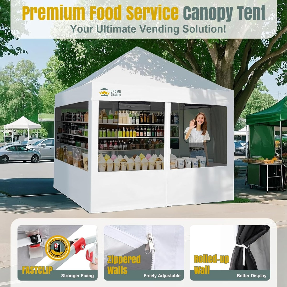 10×10 Pop-Up Canopy with 4 Food Booth Sidewalls | Crown Shades® – Crown ...