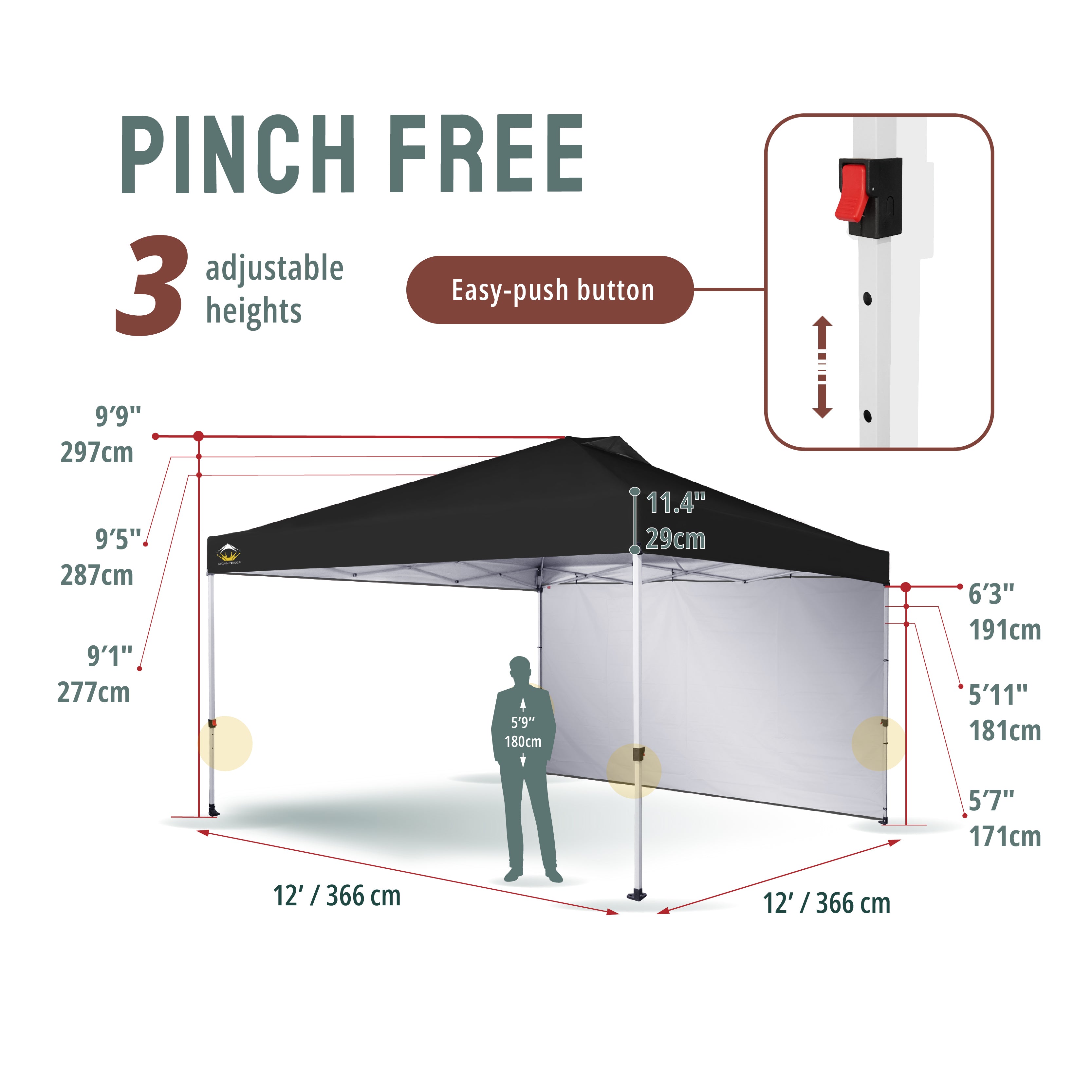 CROWN SHADES 12'x12' Pop Up Canopy with 1 Sidewall – Crown Shades ...