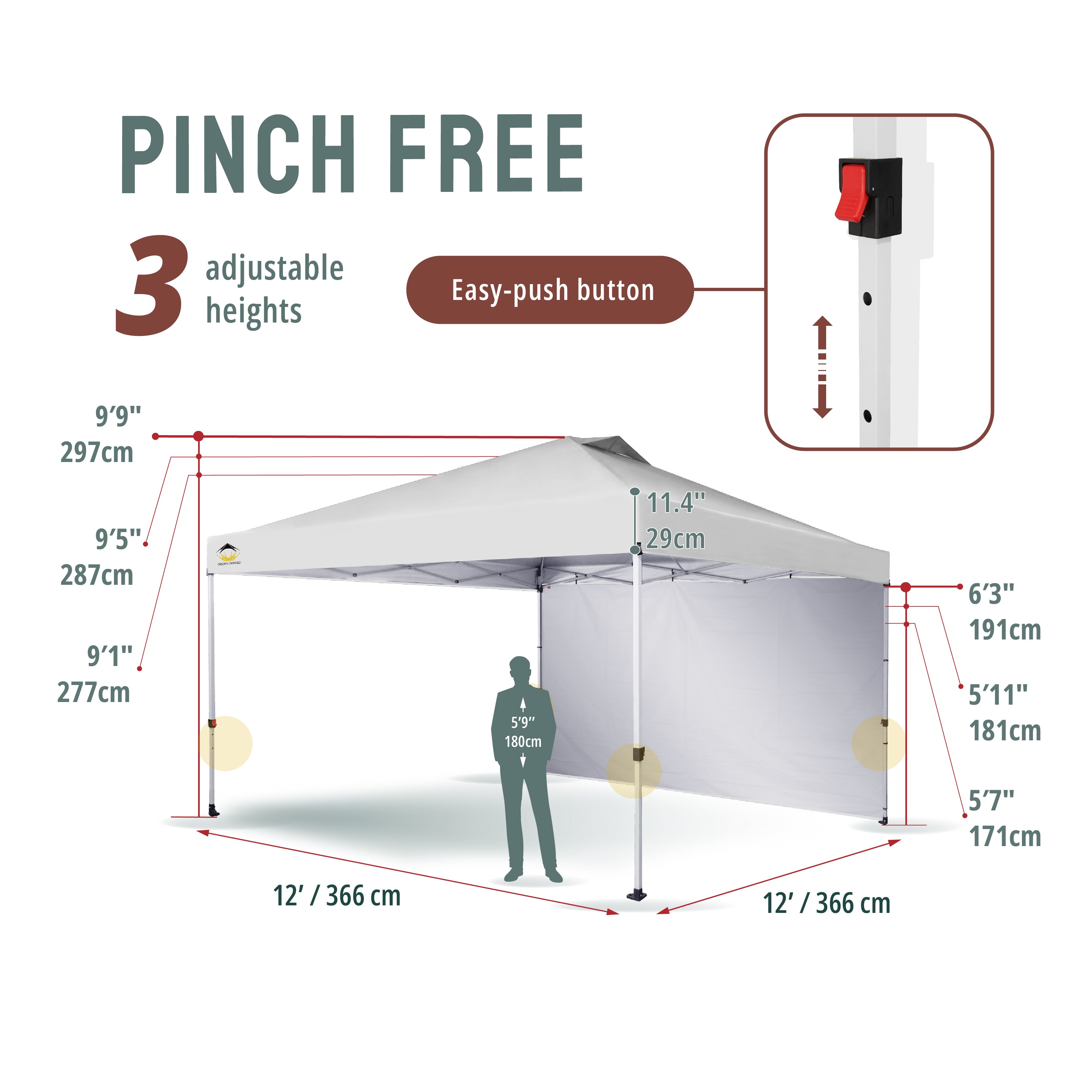 CROWN SHADES 12'x12' Pop Up Canopy with 1 Sidewall – Crown Shades ...