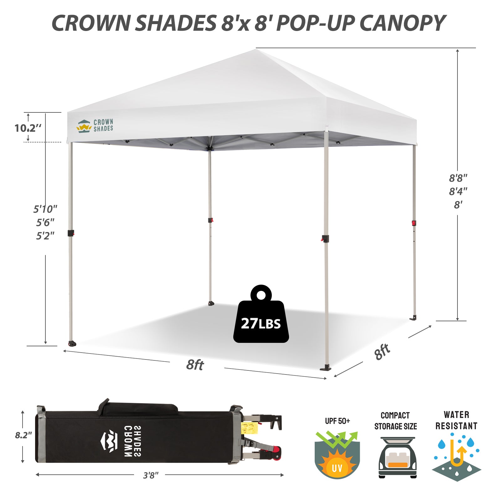 8'x8' Instant Pop-Up Canopy Tent – Grade Protection in Seconds – Crown ...